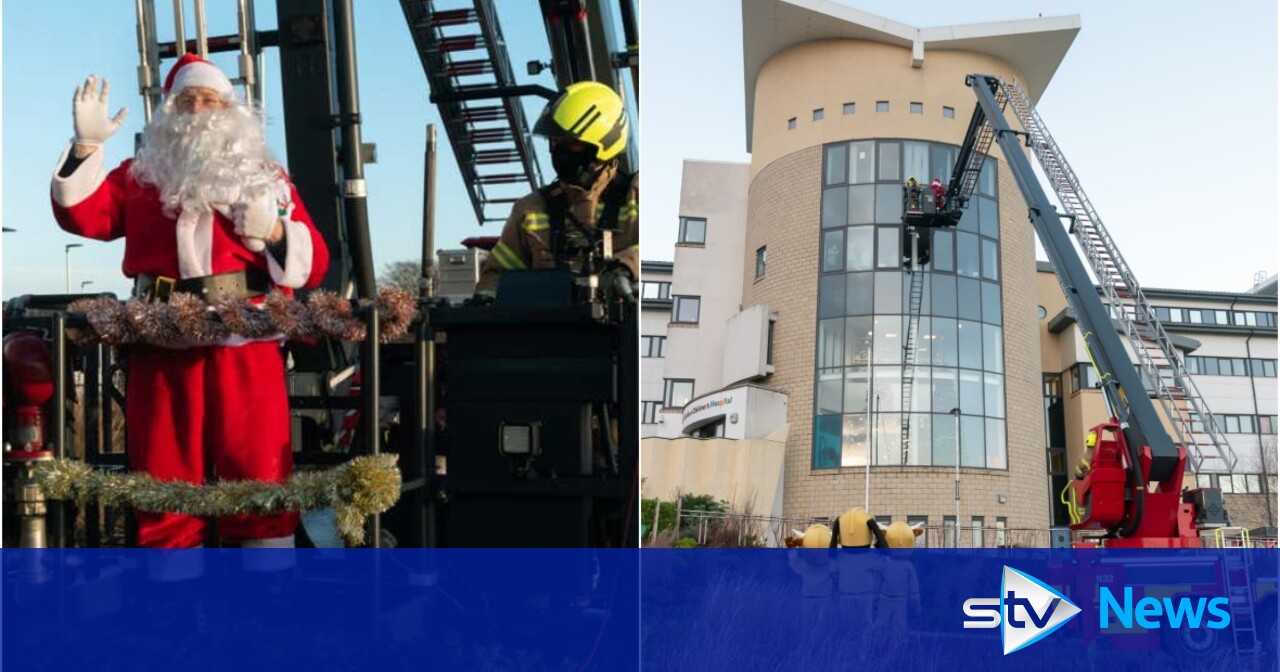 High-rise Santa lifts spirits at children’s hospital window | STV News