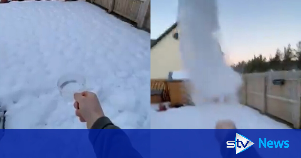 Freezing temperatures turn boiling water into ice crystals | Highlands ...