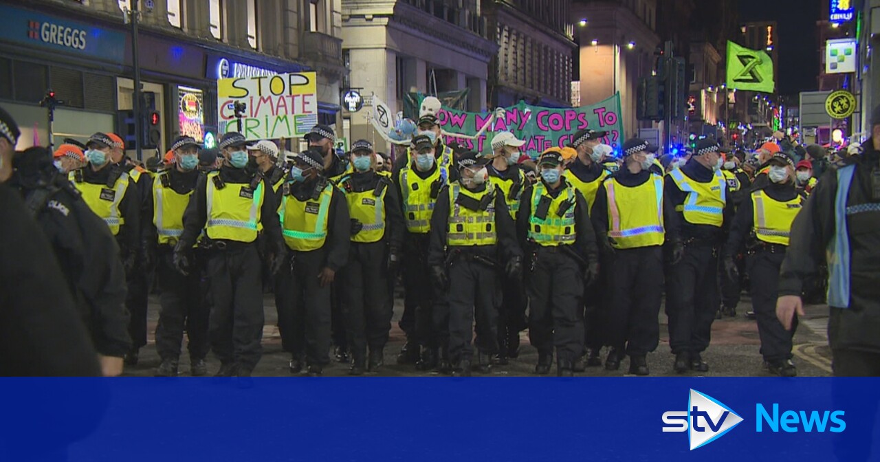 Five arrested in day of protests with police sprayed with paint | STV News