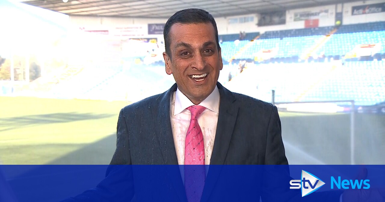 STV News presenter Raman Bhardwaj soaked by sprinklers during live ...