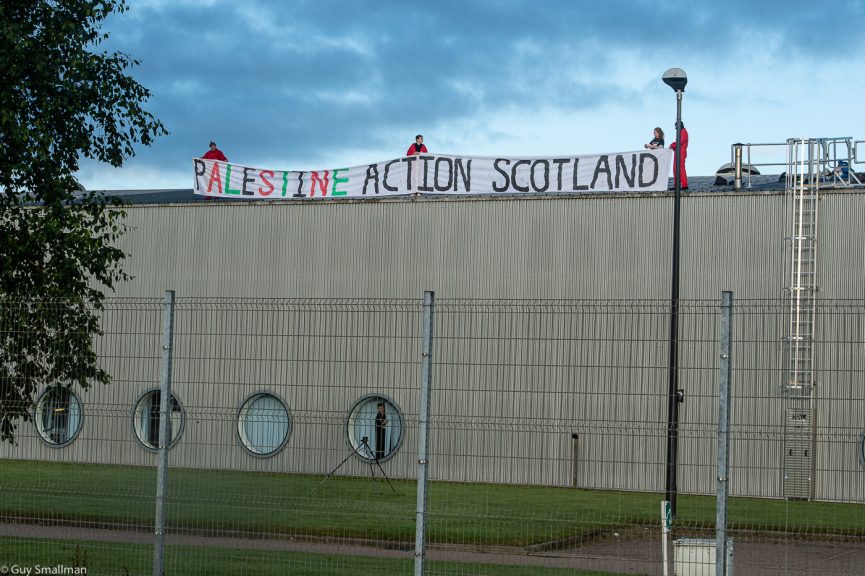 Workers forced to evacuate as activists protest on roof of Thales arms ...