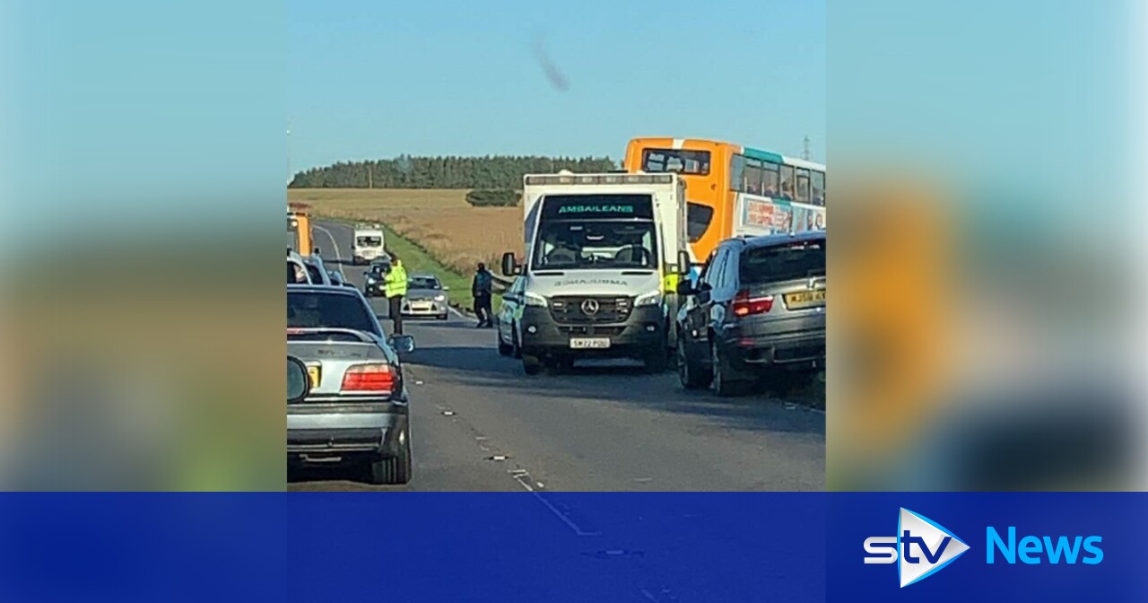Car crashes 'on its side' and double decker bus leaves road on A90 near ...