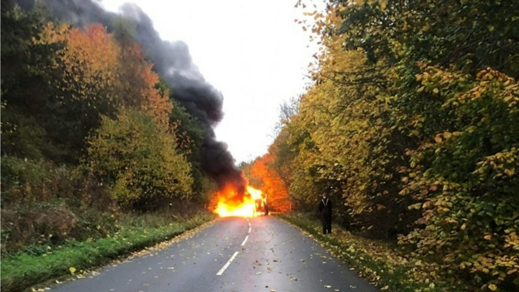 Tractor bursts into flames blocking B945 near Tayport in Fife as fire ...