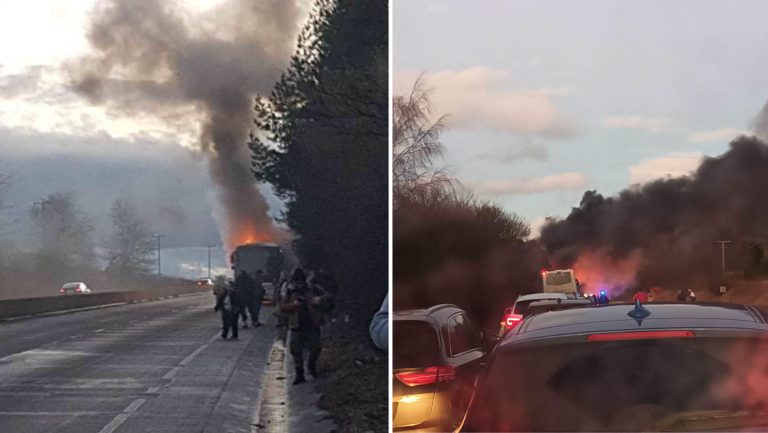 Plumes of smoke seen after bus on fire shuts down A90 at Brechin | STV News