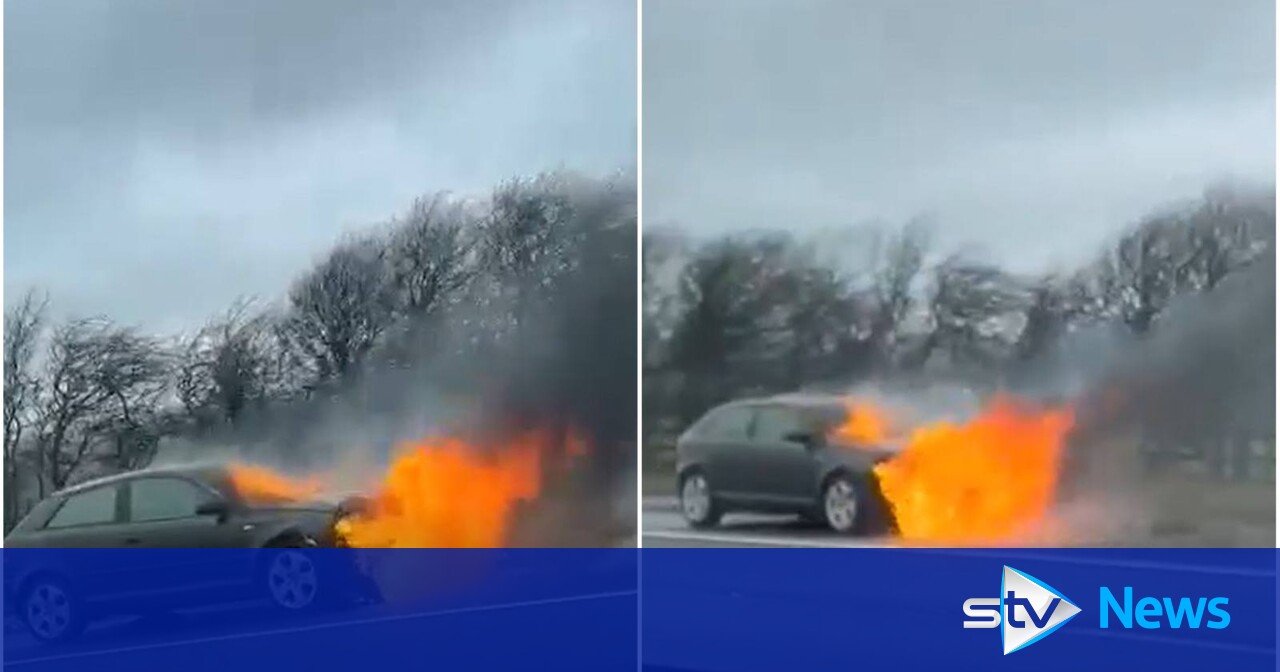 Drivers face tailbacks after car fire and oil spillage on M8 near ...