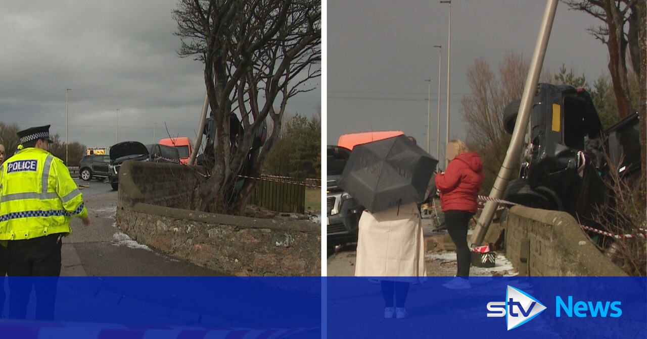Seven hurt and car wedged between tree and wall in multi-vehicle crash ...