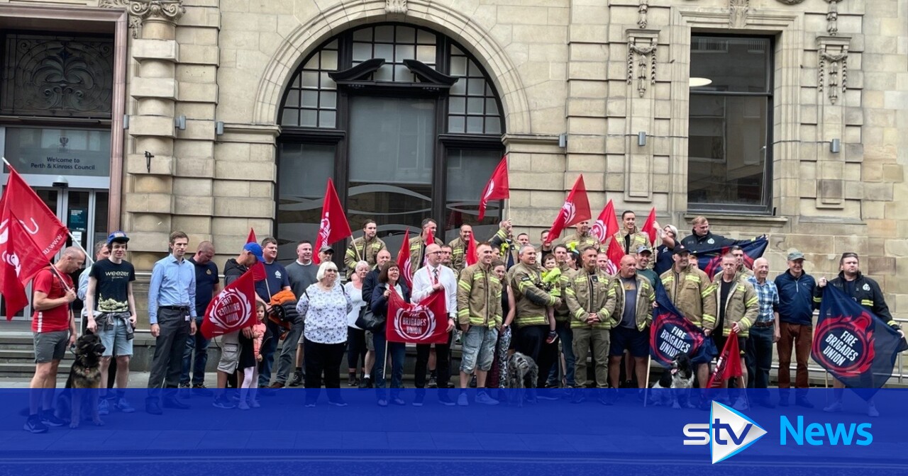 Firefighters stage protest against £36m cuts to service outside Perth ...
