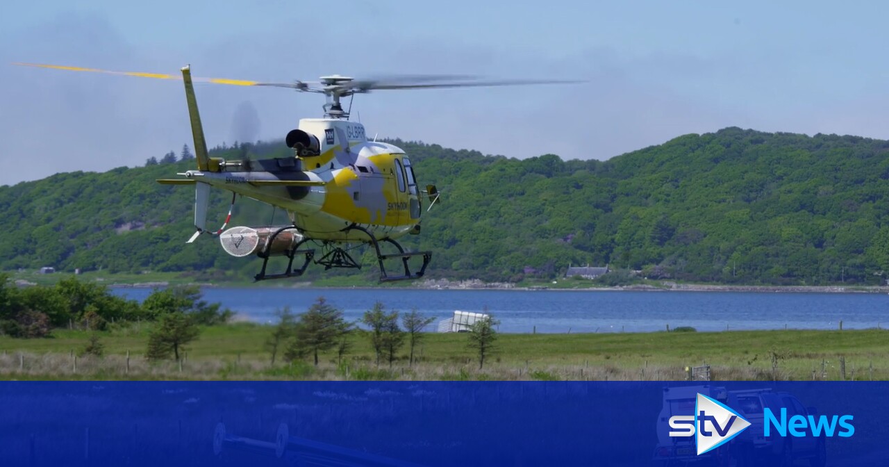 Virgin Media O2 helicopter helps deliver 4G masts to Islay in bid to ...