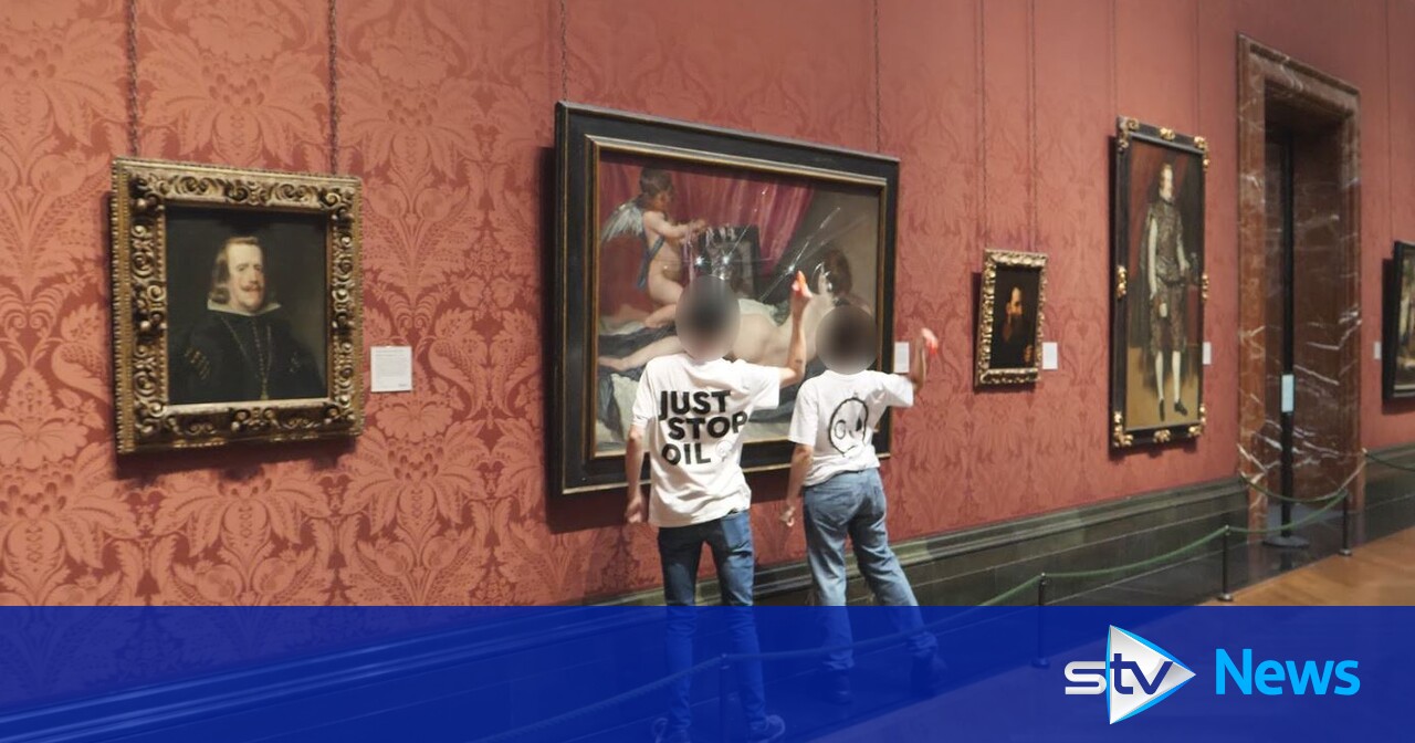 Just Stop Oil activists smash cover over painting slashed by ...