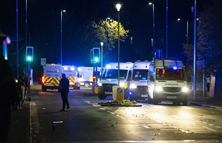 Riot police deployed as youths launch fireworks and petrol bombs at ...