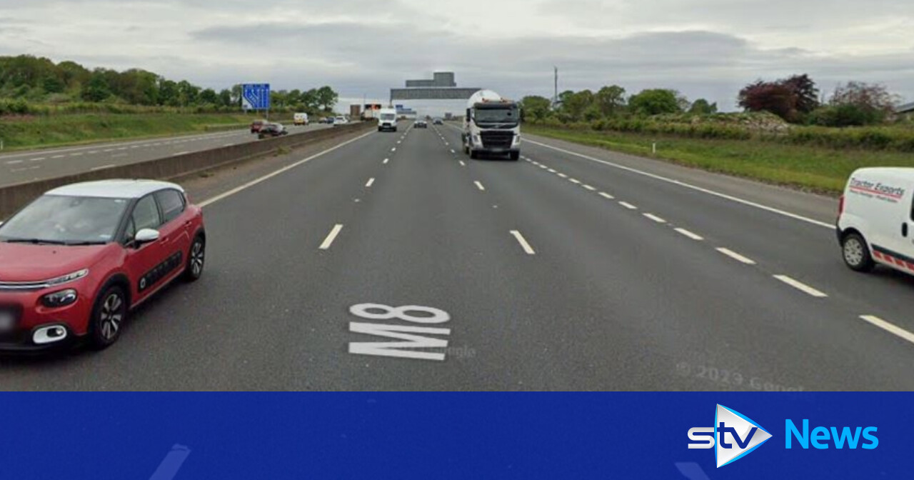 Two taken to hospital after three-car crash closes M8 | STV News