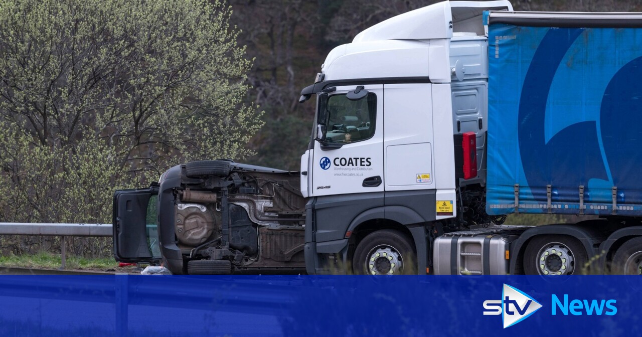 Man dies and three in hospital after car and lorry crash on A95 near ...
