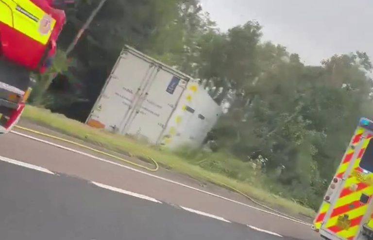 Lorry comes off road as man in hospital after crash on A92 near ...
