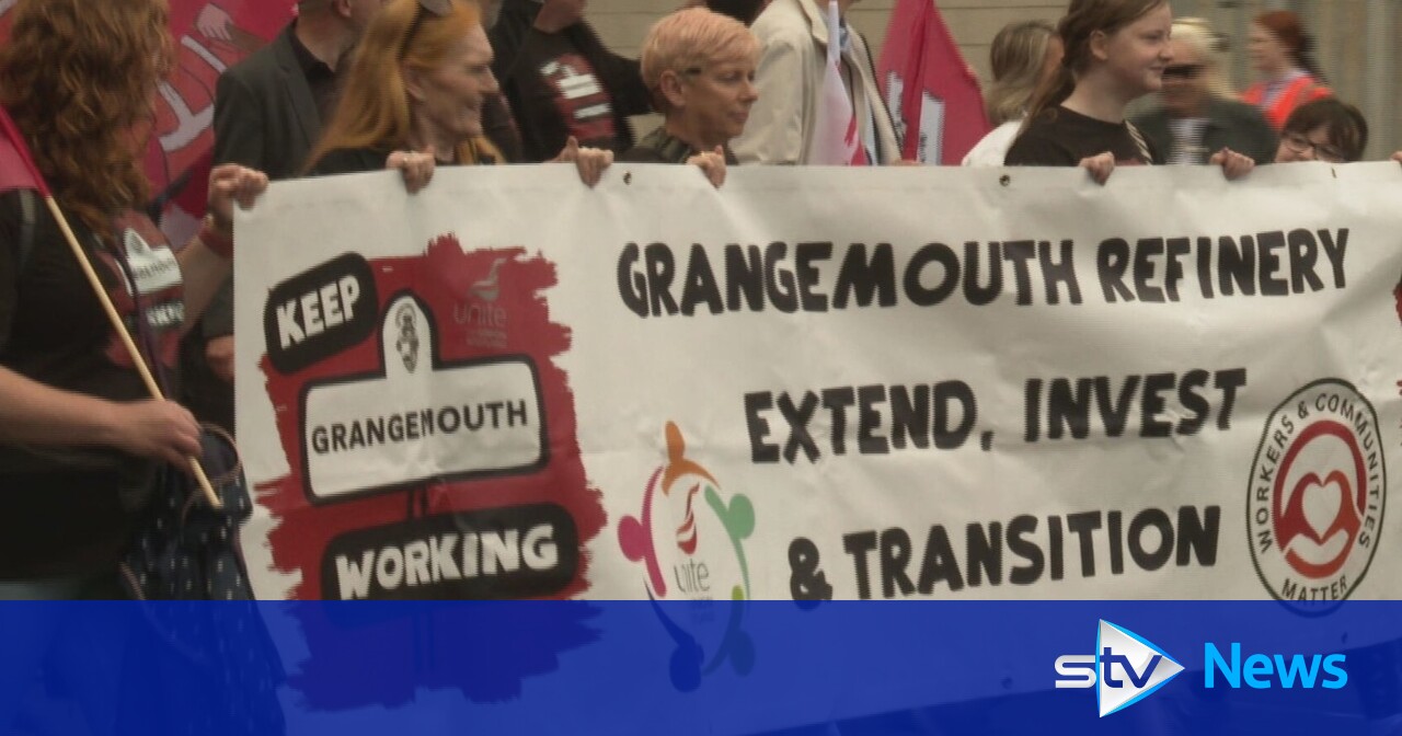 Hundreds march through Grangemouth calling for Petroineos oil refinery ...