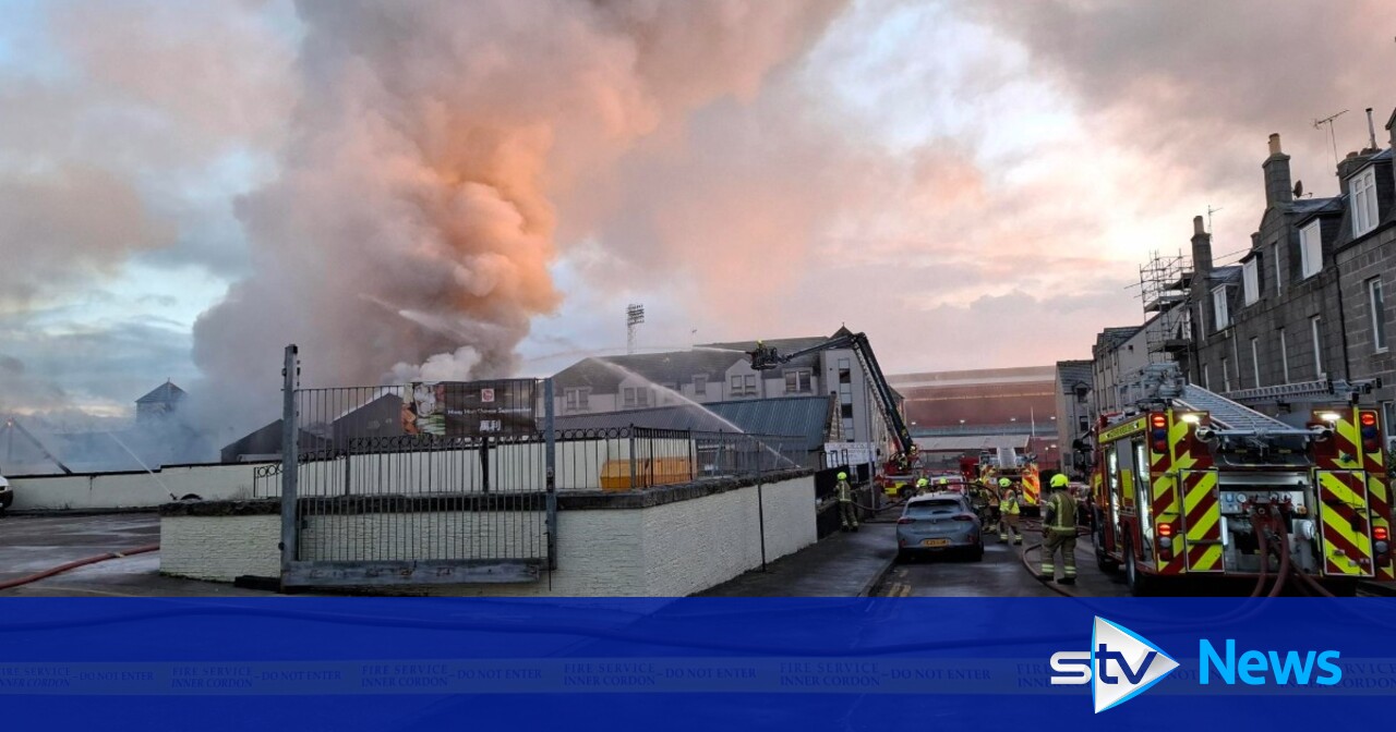 Huge fire erupts in garage near Aberdeen's Pittodrie football stadium ...