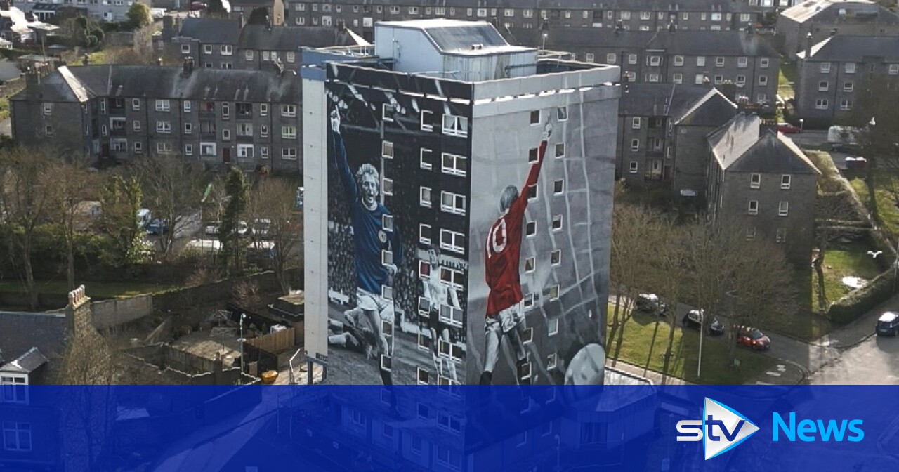 'Striking' Denis Law murals painted on high-rise flats in Aberdeen to ...