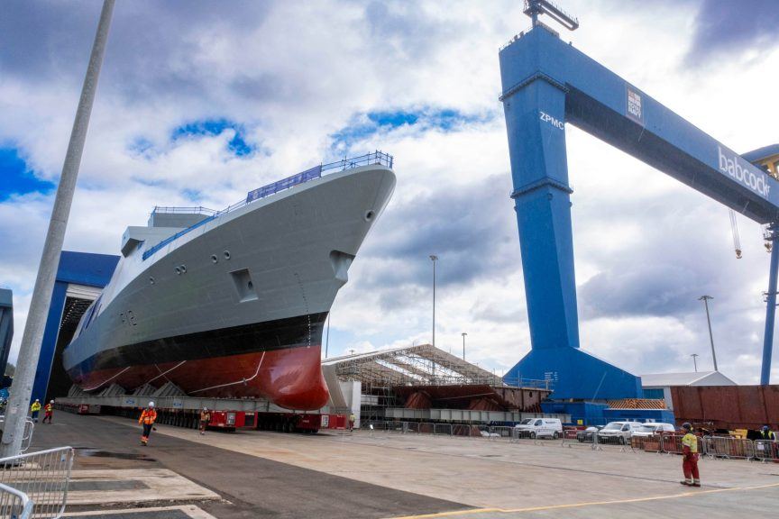 Royal Navy warship emerges from shipbuilding hall | STV News