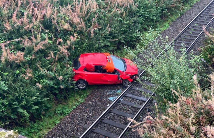 Car crashes onto railway line between Dunkeld and Perth causing major ...