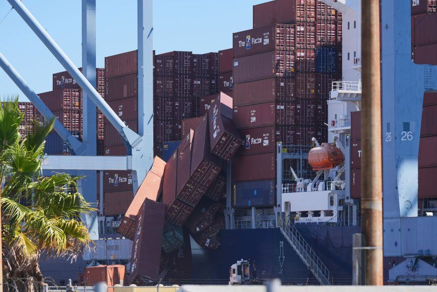 More than 60 containers fall off ship in Californian port | STV News