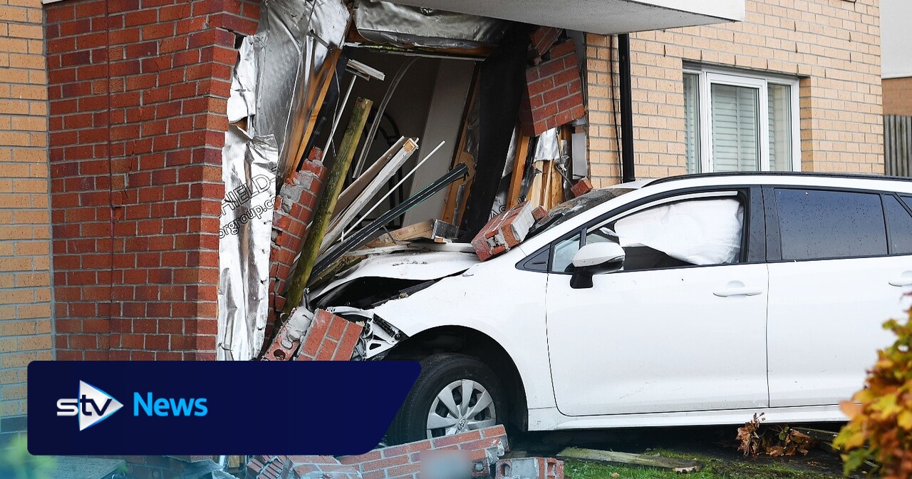 Car crashes into front of house 'like bomb' in Bishopbriggs | STV News