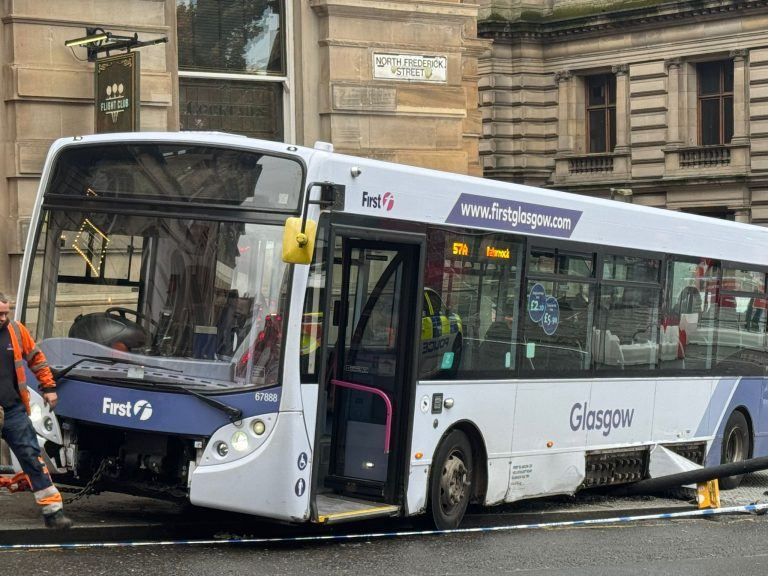 Driver in hospital after bus crashes into building on George Square in ...