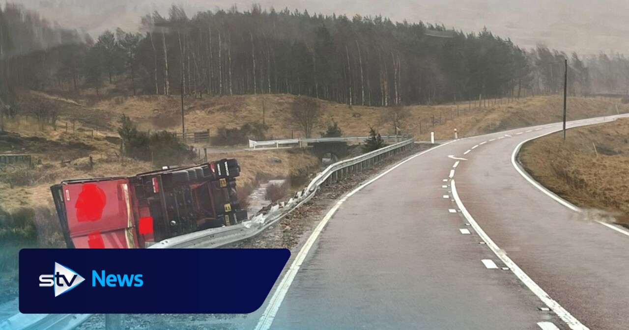Lorry overturns after crash and trees block railway as Storm Chandra ...
