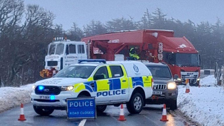 Royal Mail lorry crashes off A9 closing road amid heavy snow and ice ...
