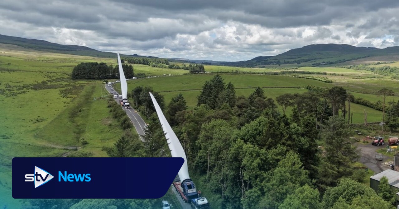 Convoy carrying massive turbine blades travels through Scotland to wind ...