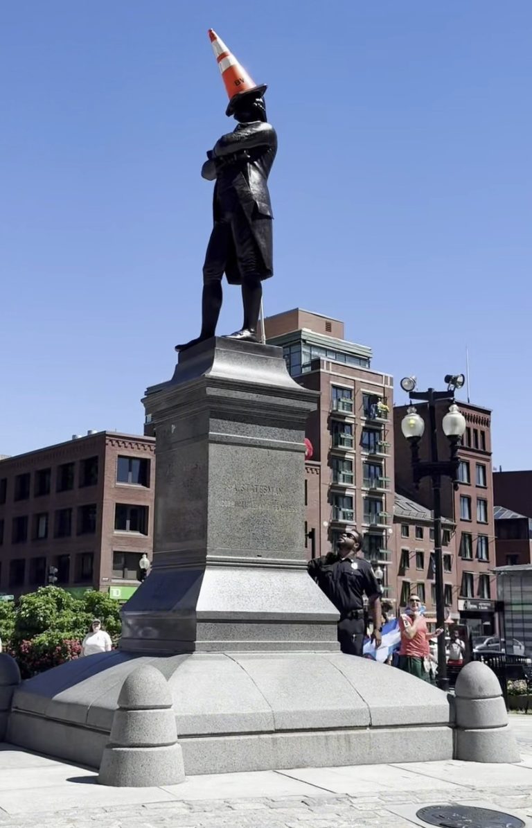 Scotland fans put traffic cones on Boston statues in Glasgow style ...